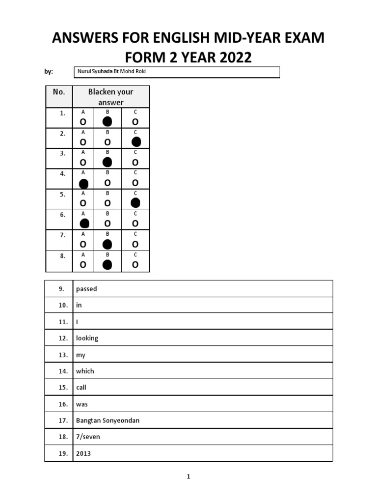 Answers Mid Year Exam Paper 1 and 2 2022/2023 | PDF
