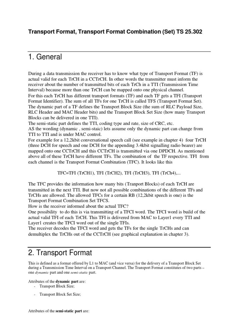 General: Transport Format, Transport Format Combination (Set) TS 25.302 | PDF | Multiplexing ...