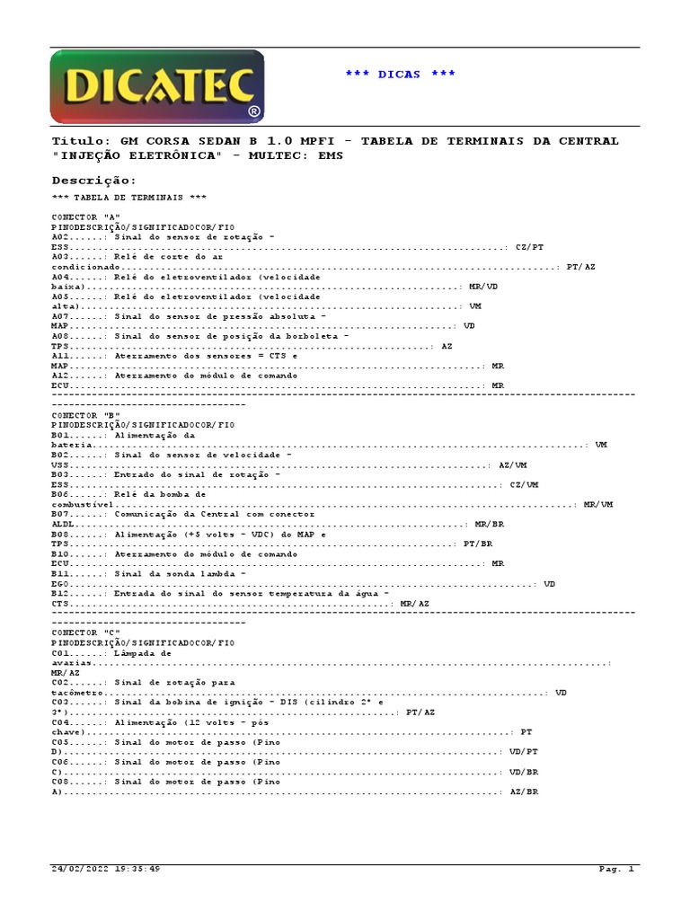 Tabela de Terminais U.C.E Corsa Multec | PDF | Máquinas rotativas | Motores