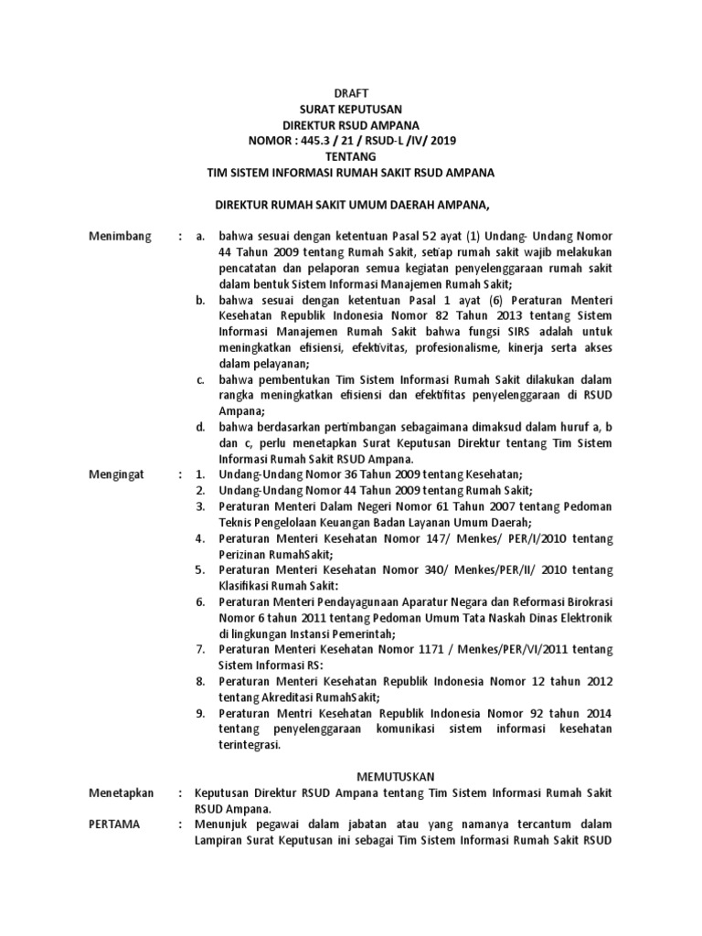 DRAFT SK TIM RS | PDF