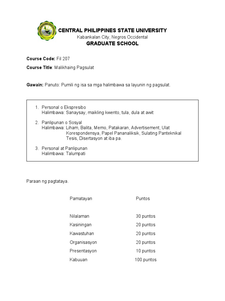 Layunin at Kahalagahan NG Pagsulat Gawain | PDF
