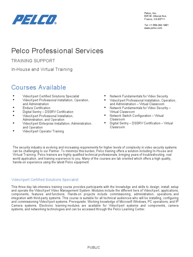 Pelco Professional Services in House and Virtual Training | PDF ...