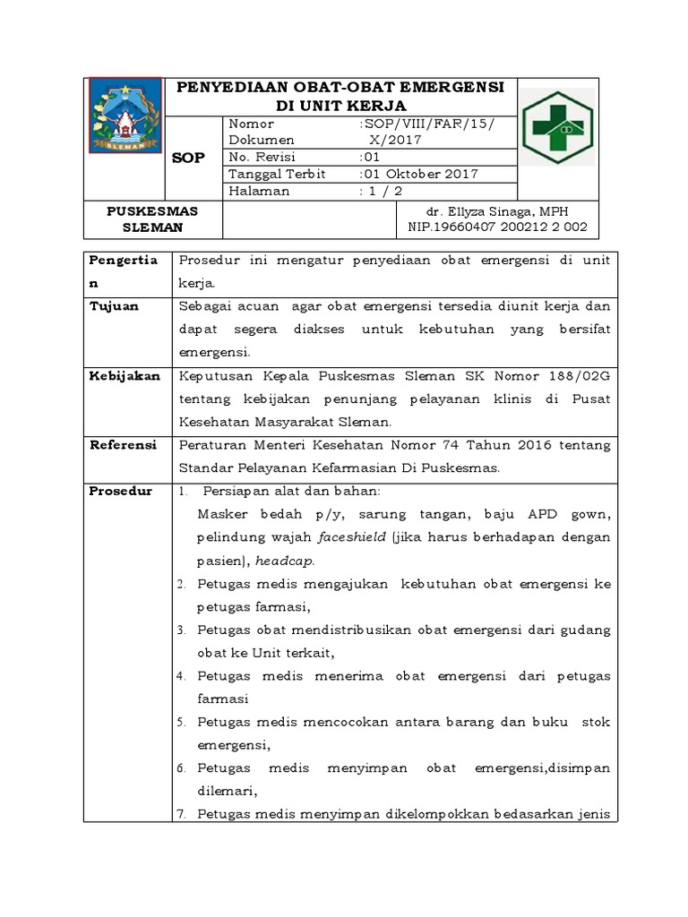 3.10.1 PENYEDIAAN OBAT EMERGENCY DI UNIT KERJA Edit 2 | PDF