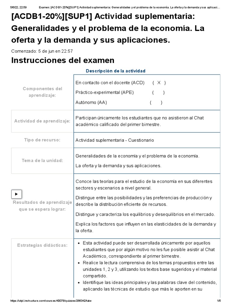Examen - (ACDB1-20%) (SUP1) Actividad Suplementaria - Generalidades y El Problema de La Economía ...