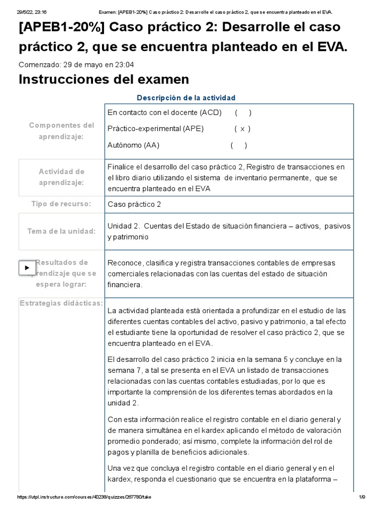 Examen - (APEB1-20%) Caso Práctico 2 - Desarrolle El Caso Práctico 2, Que Se Encuentra Planteado ...