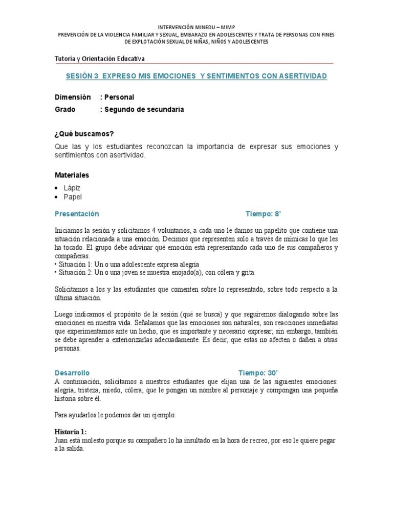 Sesión 3 Expreso Mis Emociones y Sentimientos Con Asertividad2 | PDF ...