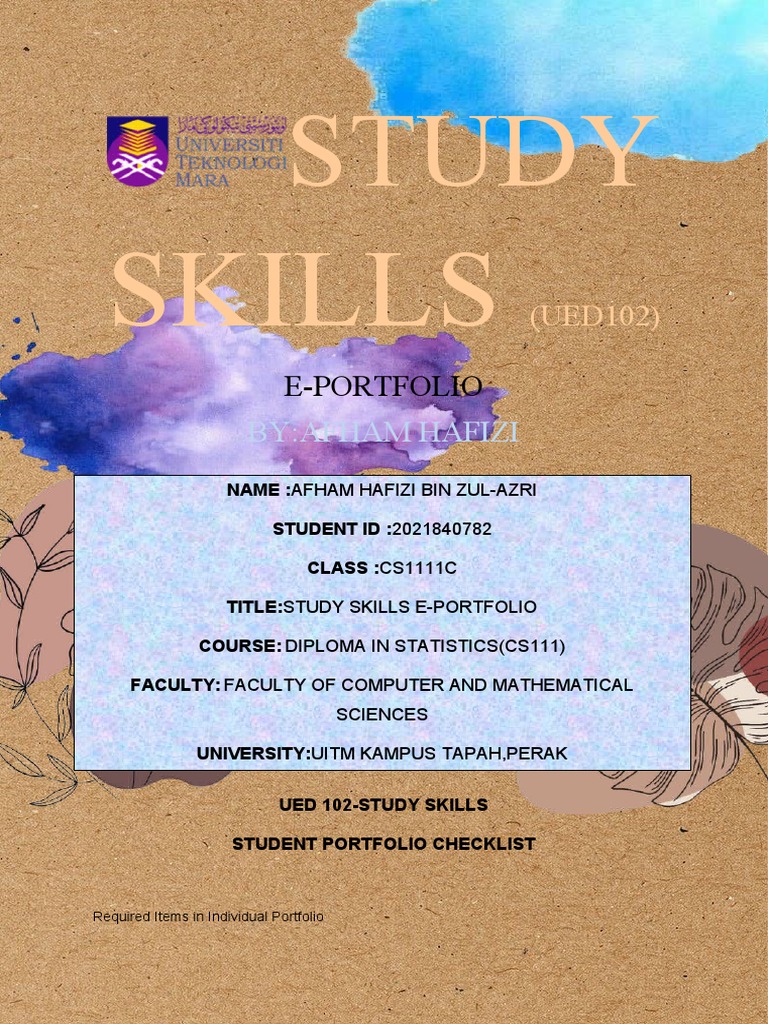 UED102 Study Skills E-Portfolio | PDF | Learning Styles | Goal