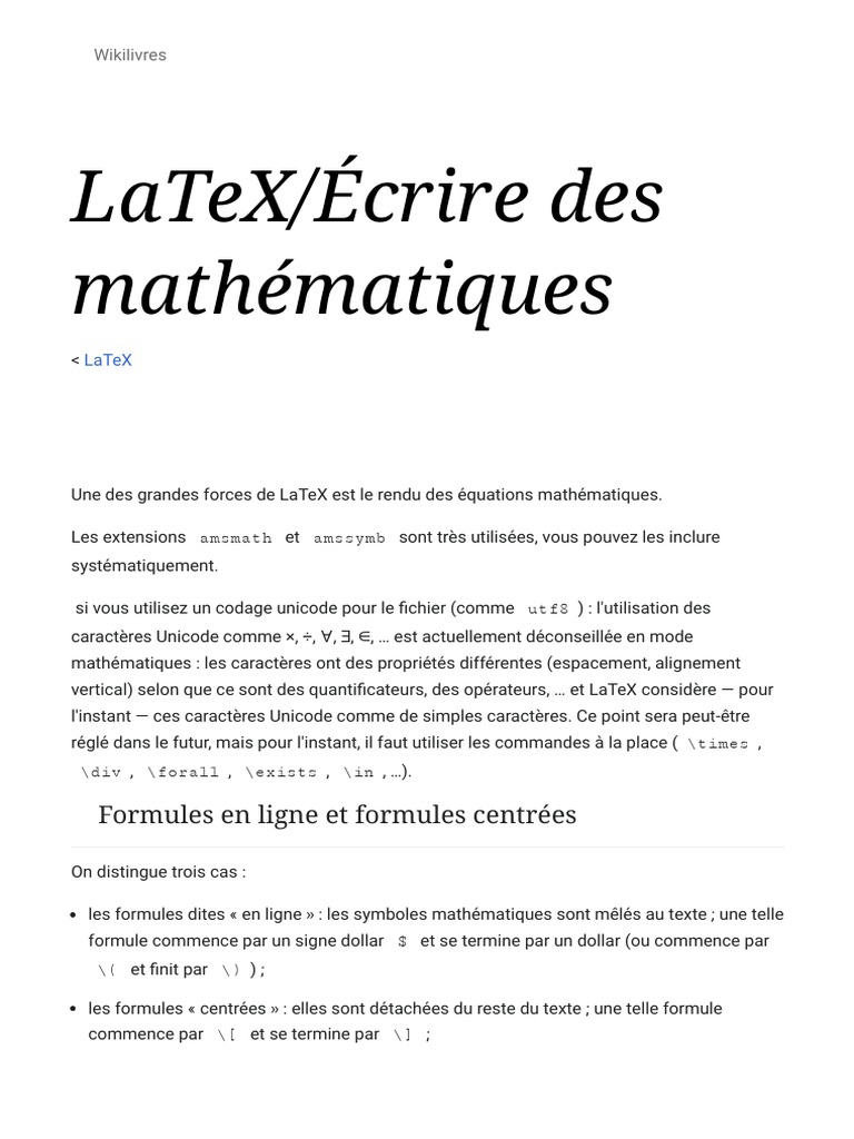 LaTeX - Écrire Des Mathématiques - Wikilivres | PDF | Matrice ...