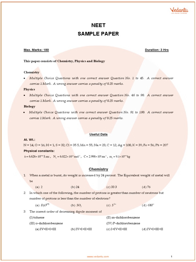 NEET Sample Paper Model-1 | PDF | Plant Stem | Chromosome
