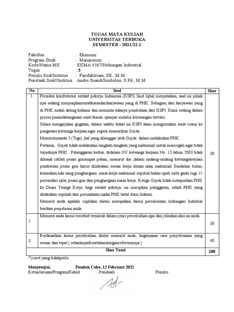 Tugas 3 Hubungan Industrial | PDF | Karier & Perkembangan | Bisnis