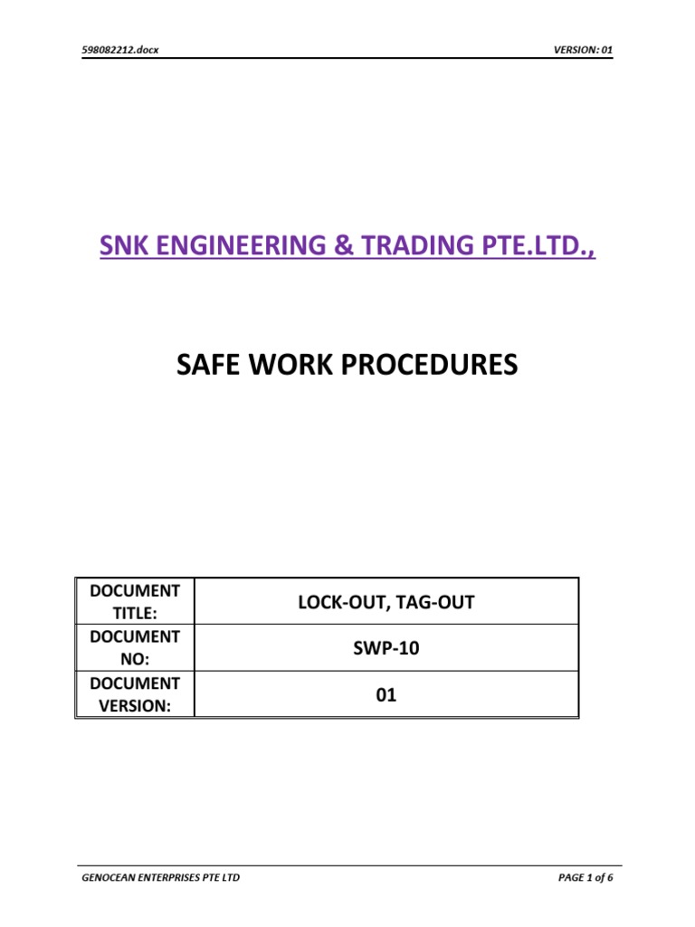 SWP-10 LockoutTagout (LOTO) | PDF
