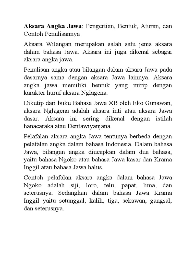 Panduan Aksara Angka Jawa Lengkap | PDF