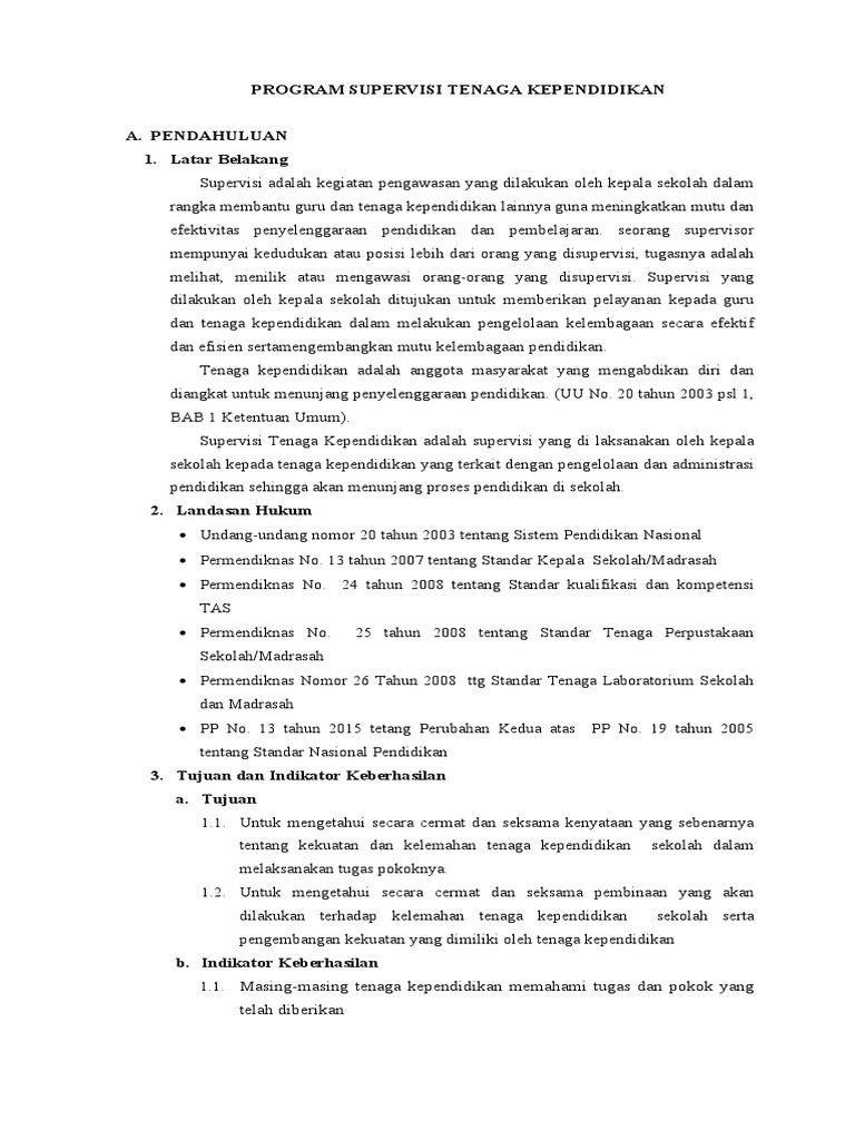 Supervisi Tendik Contoh Program Supervisi Tenaga Kependidikan | PDF