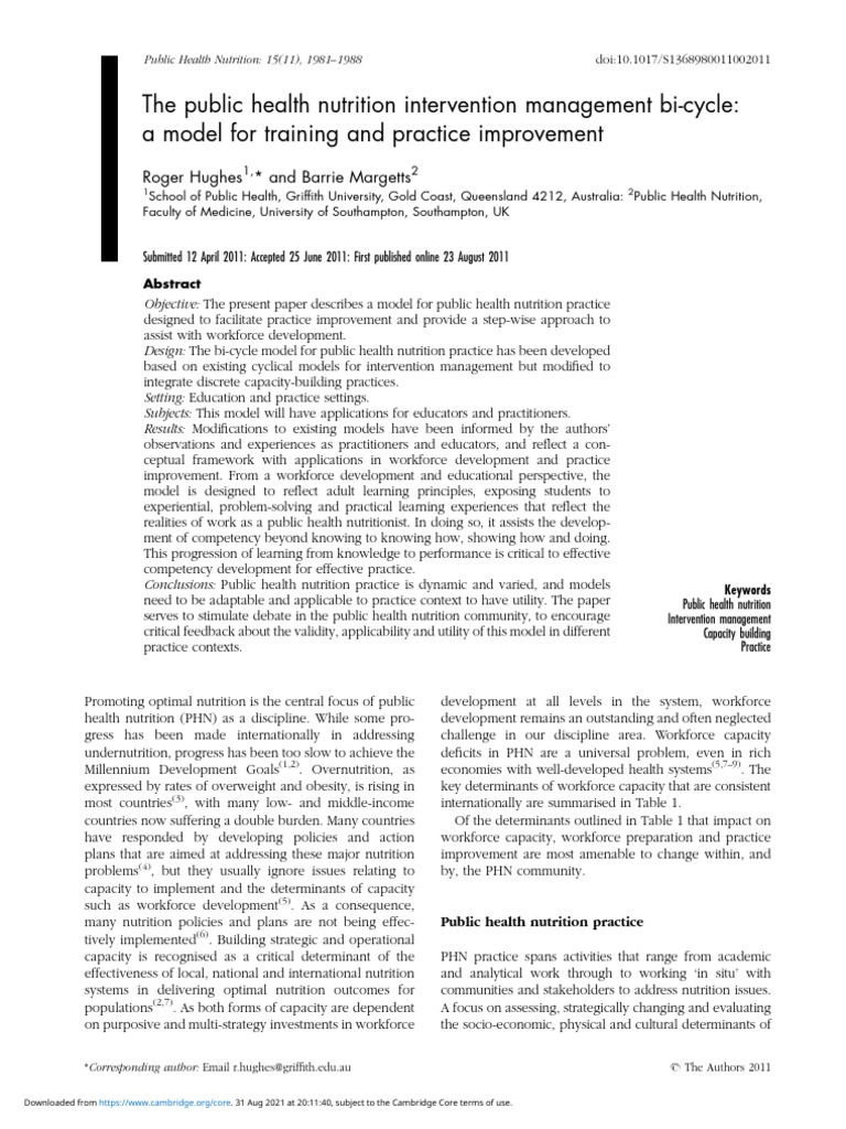The Public Health Nutrition Intervention Management Bi Cycle A Model ...