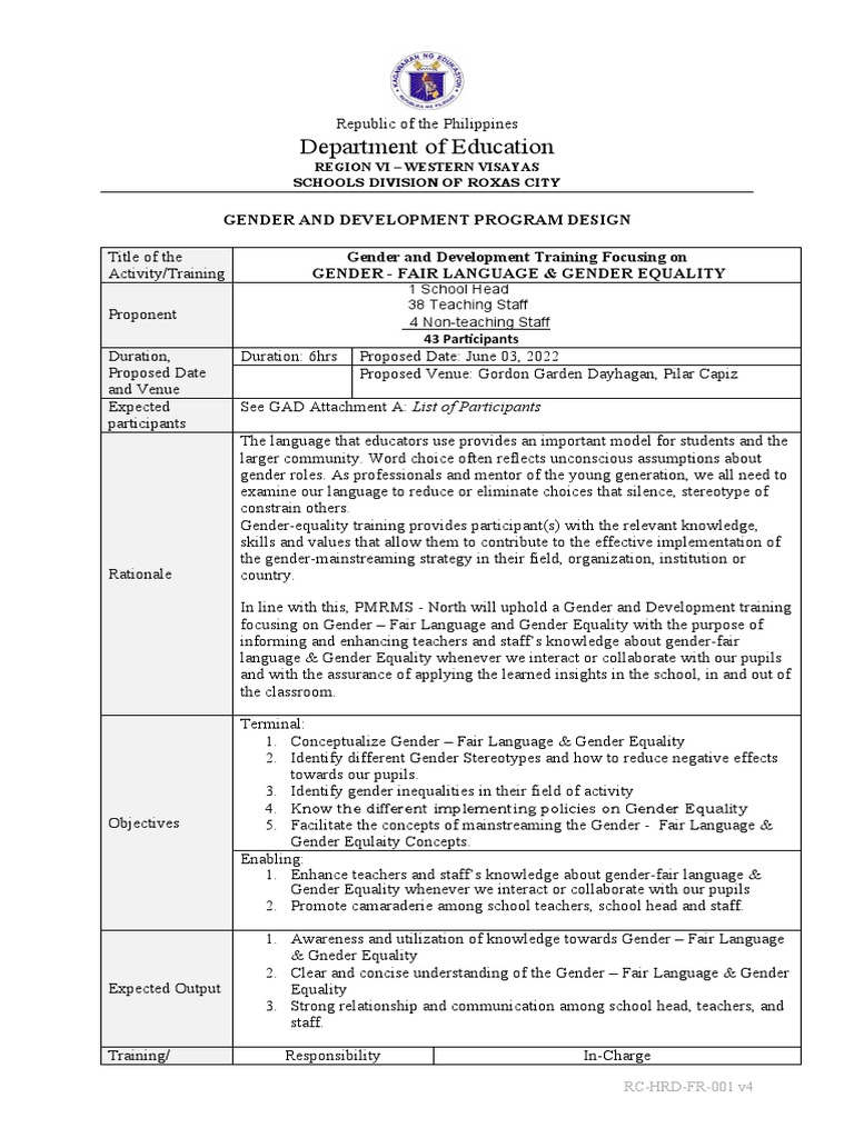 Gad Proposed Training Matrix - Final | PDF | Gender And Development ...