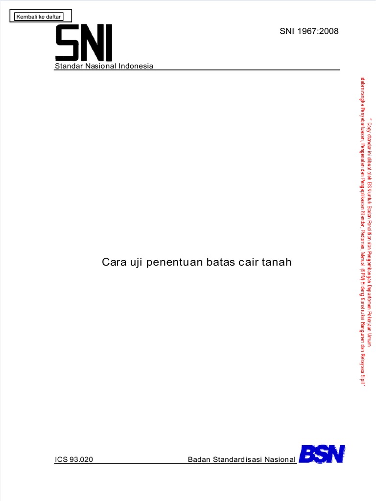 Dokumen - Tips - Sni 1967 2008 Cara Uji Penentuan Batas Cair Tanah | PDF