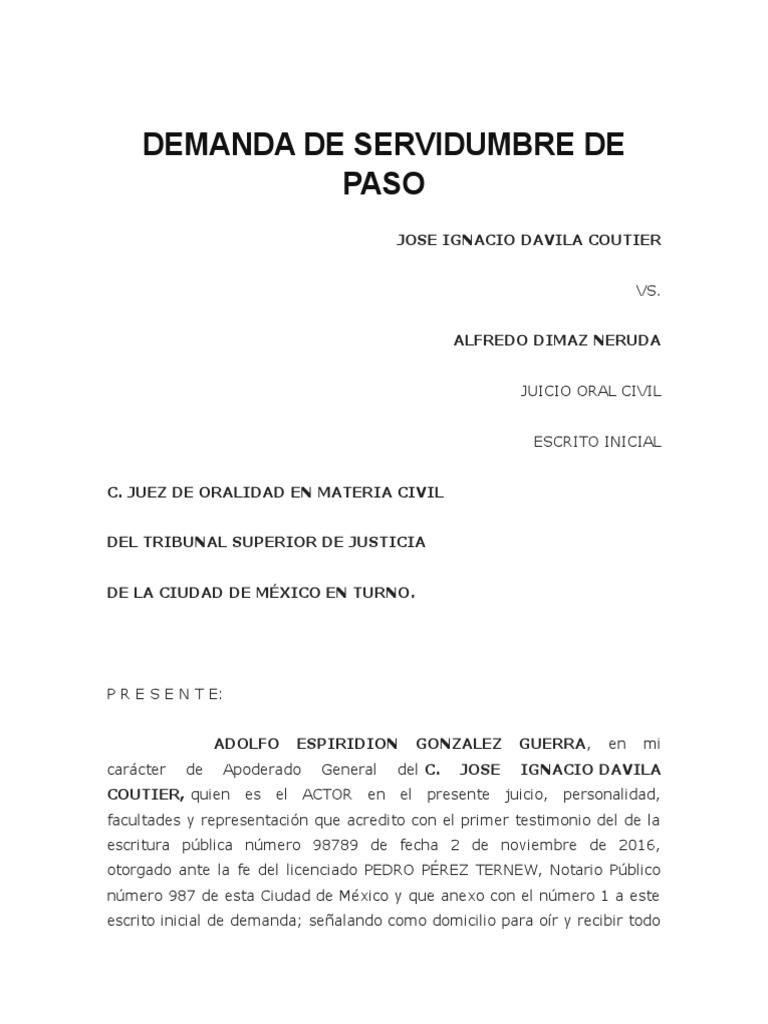 Demanda De Servidumbre De Paso Pdf Ciudad De México México