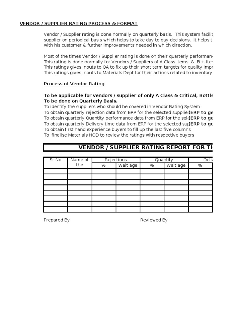 Vendor Rating Process Overview | PDF | Finance & Money Management ...