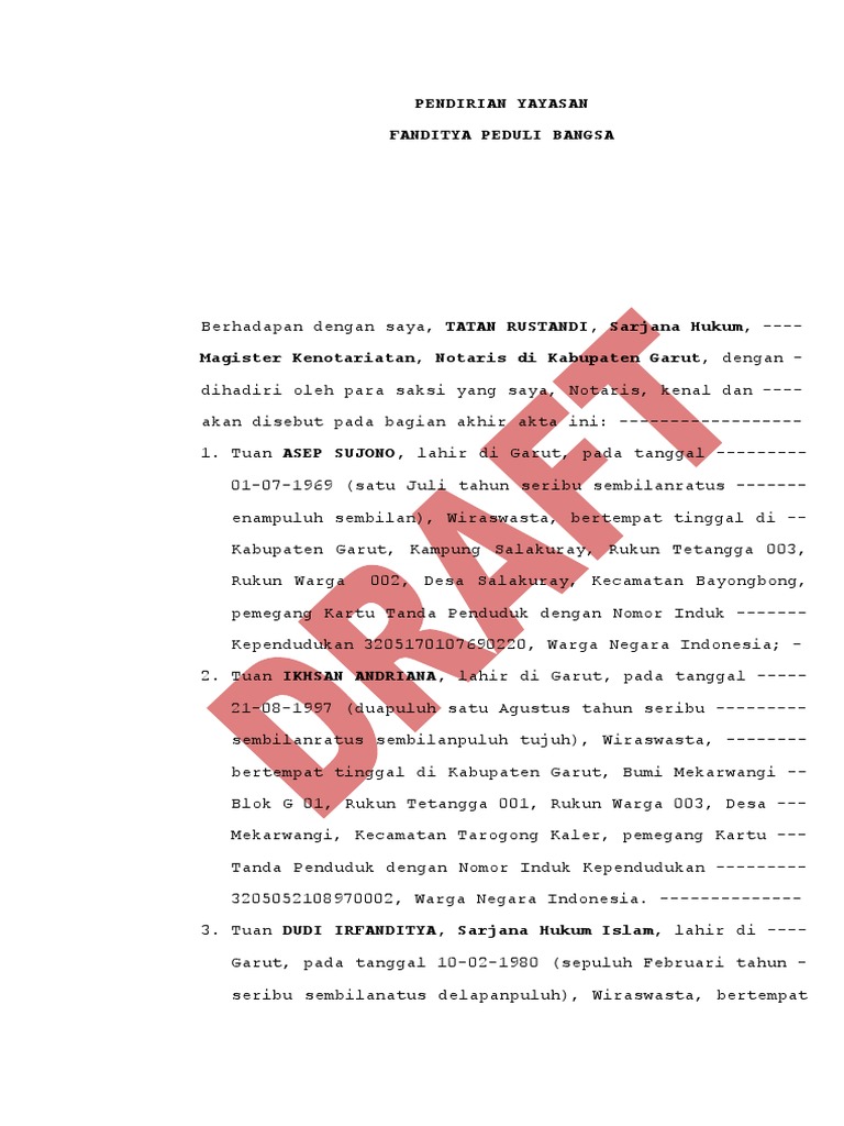 Draft Rev - Yayasan Fanditya Peduli Bangsa | PDF
