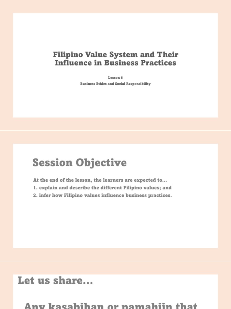 Lesson 6 FIlipino Value System | PDF | Applied Ethics | Social Institutions