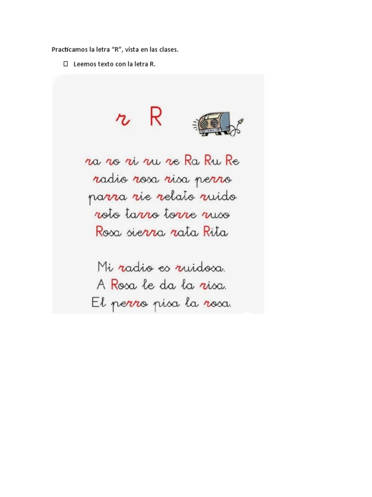 Practicamos La Letra R | PDF