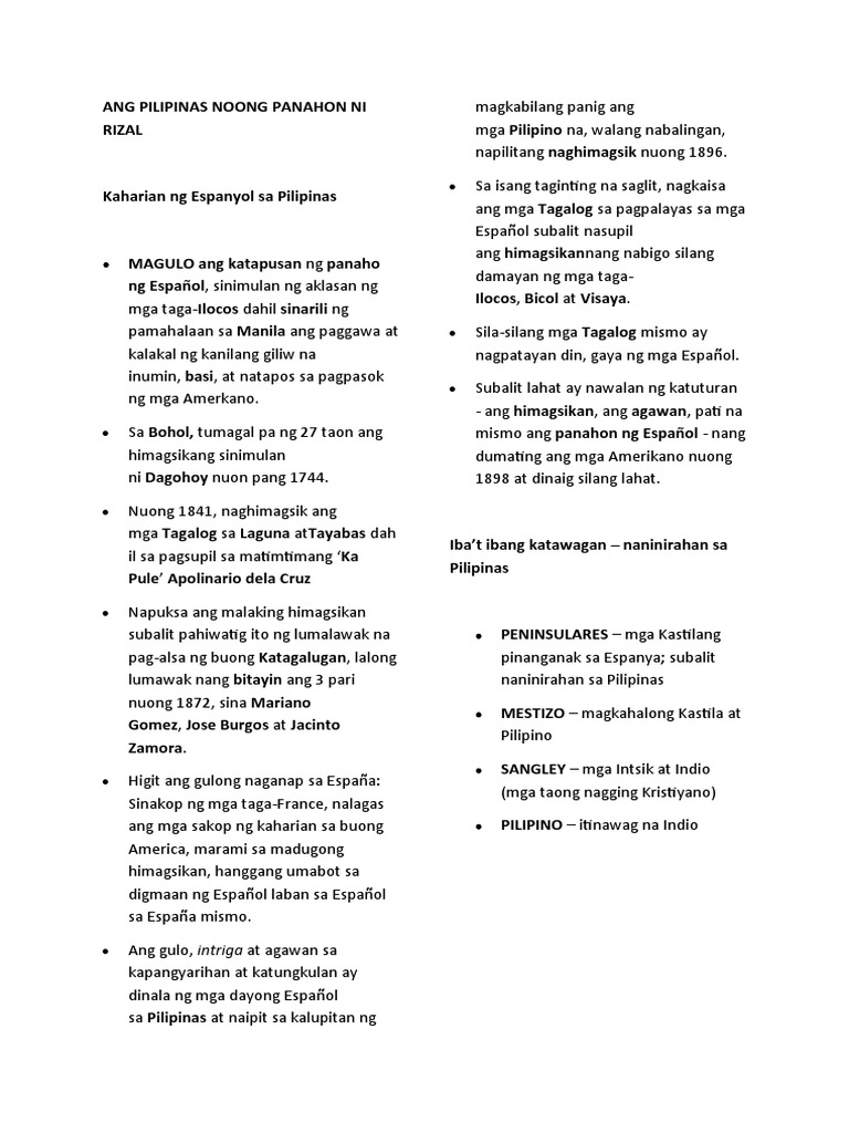 Ang Pilipinas Noong Panahon Ni Rizal | PDF