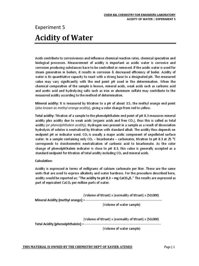 Acidity of Water: Experiment 5 | PDF | Chemistry | Titration