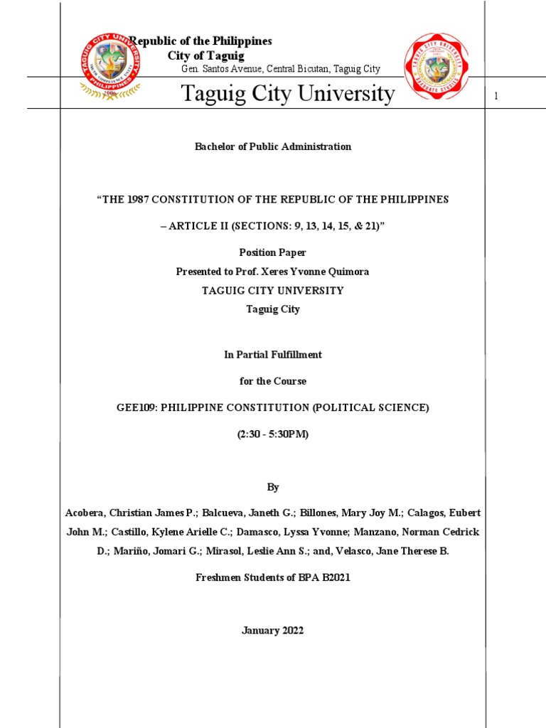 Position Paper Bpa b2021 | PDF | Philippines | Separation Of Powers