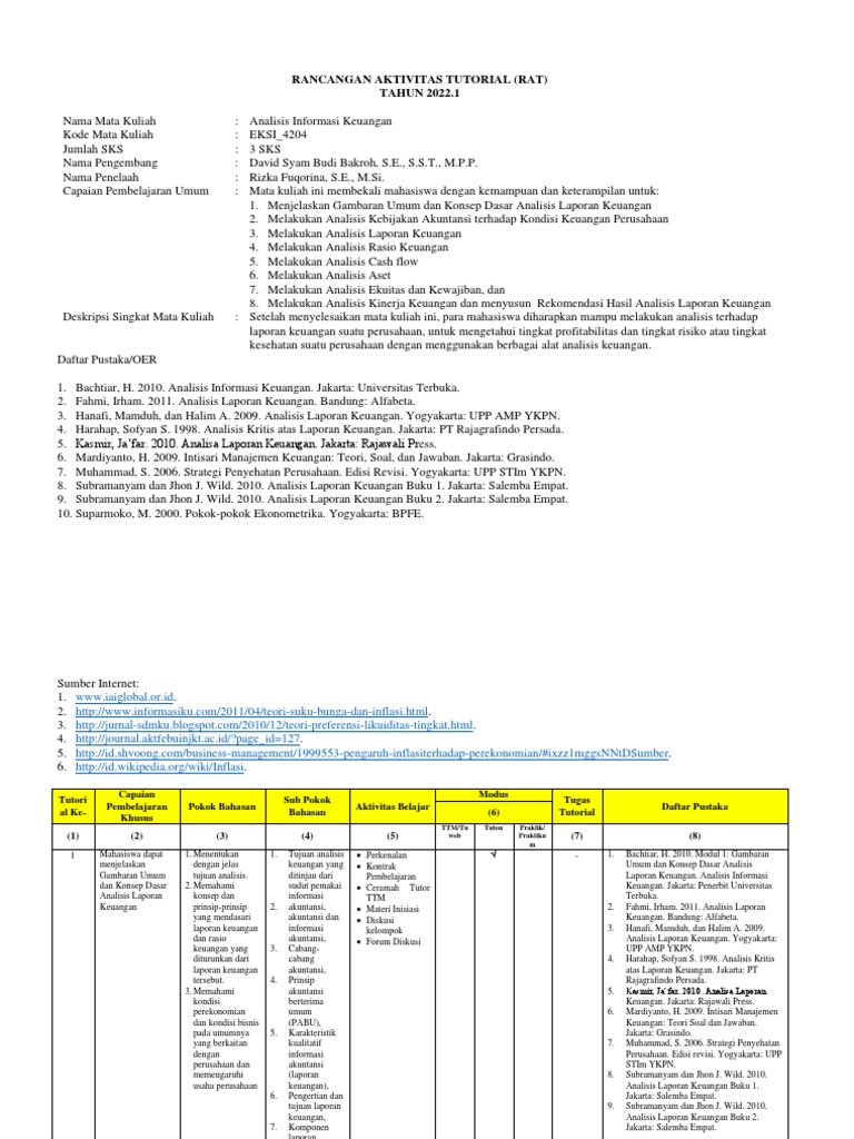Rancangan Aktivitas Tutorial EKSI 4204 | PDF | Karier & Perkembangan | Bisnis