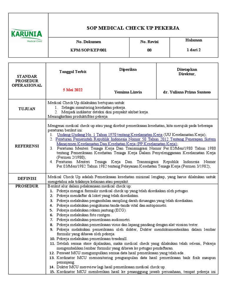 Sop Medical Check Up | PDF