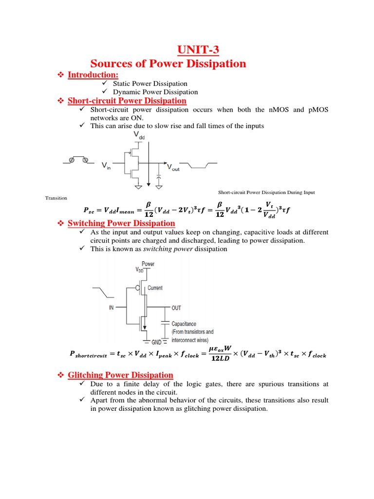 UNIT-3 Sources of Power Dissipation | PDF | P–N Junction | Logic Gate