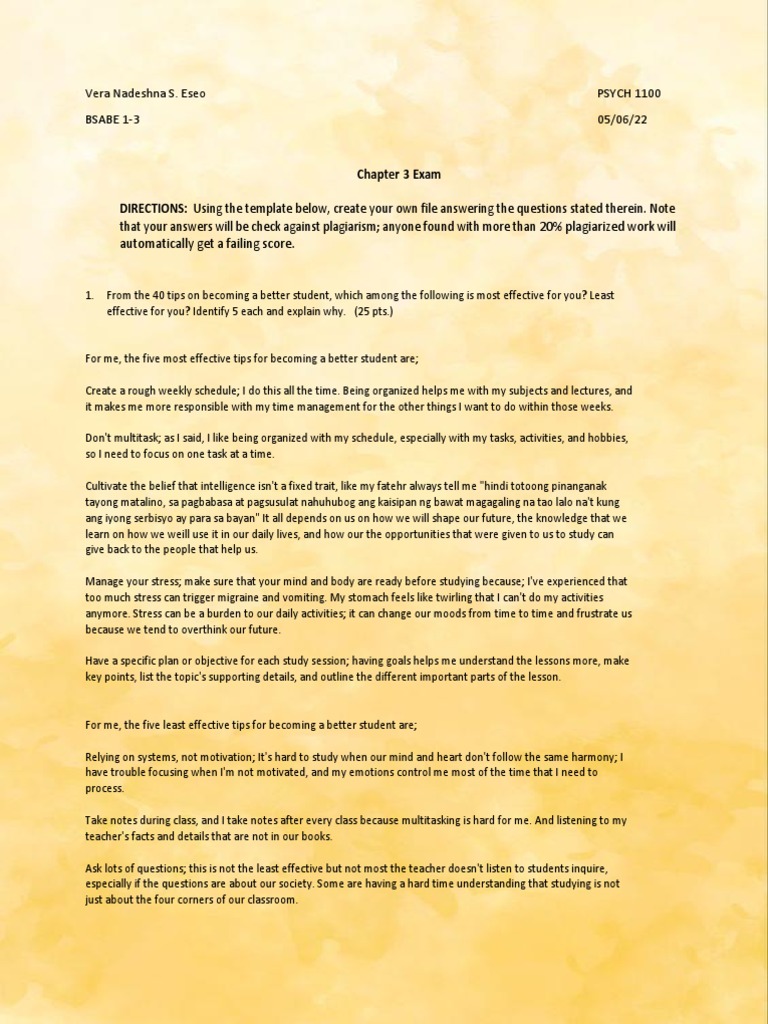 Chapter 3 Exam DIRECTIONS: Using The Template Below, Create Your Own ...