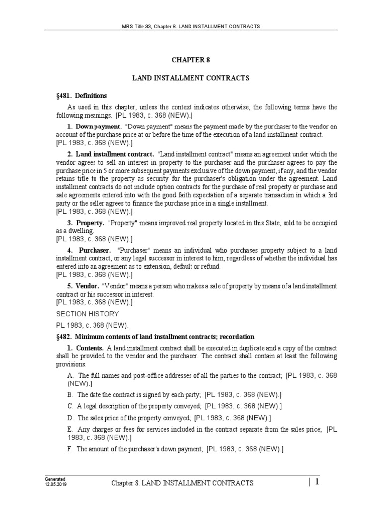 Sample Land Installment Contract Template 2 | PDF | Mortgage Loan ...
