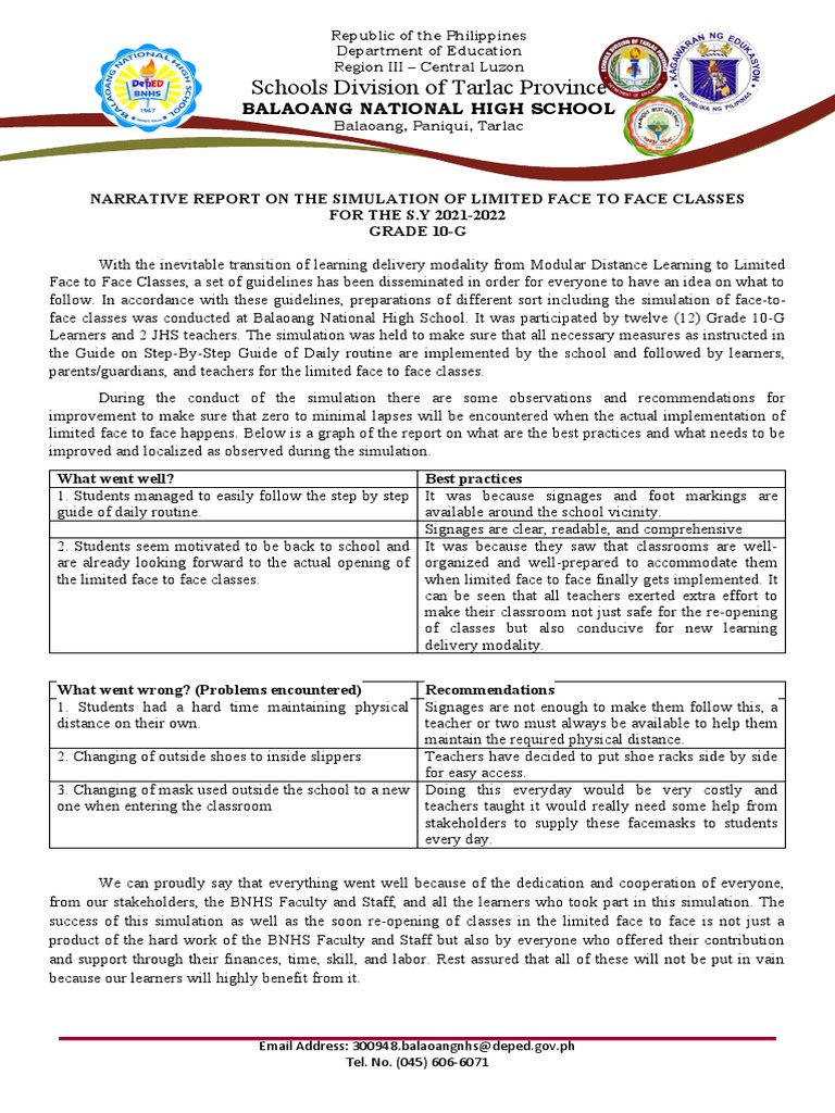 Narrative Simulation For F2F Class | PDF | Teachers | Learning