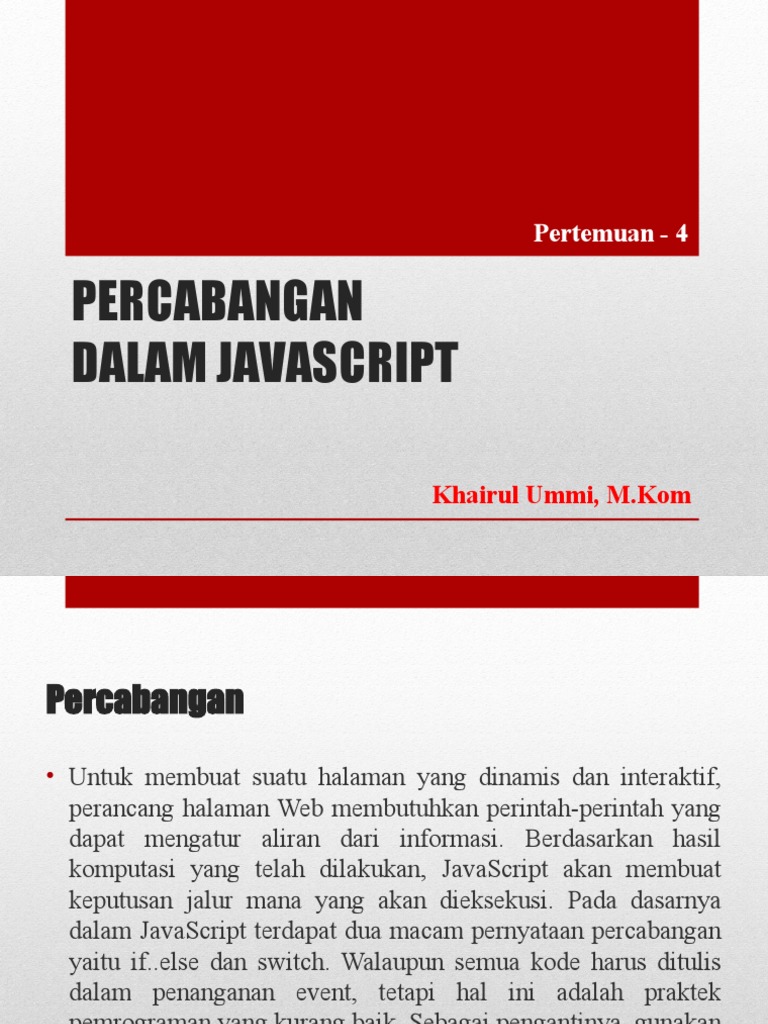 Materi 4 (Percabangan Dalam Javascript) | PDF