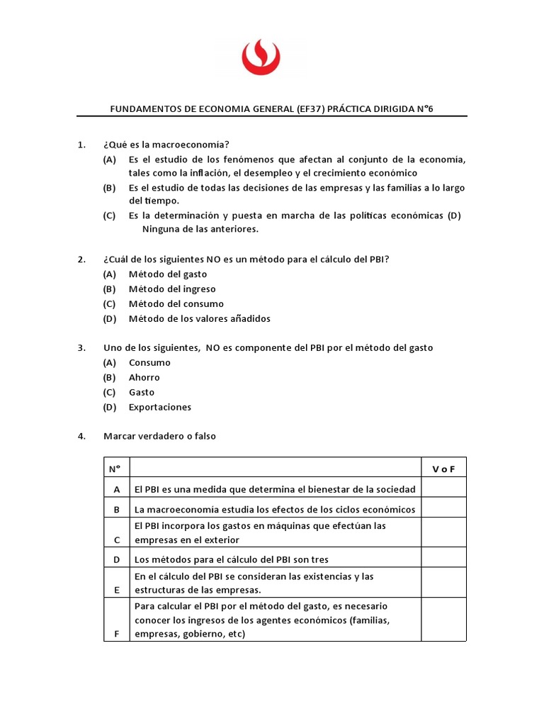 Practica Dirigida N°6 Pbi | PDF | Producto Interno Bruto | Macroeconómica