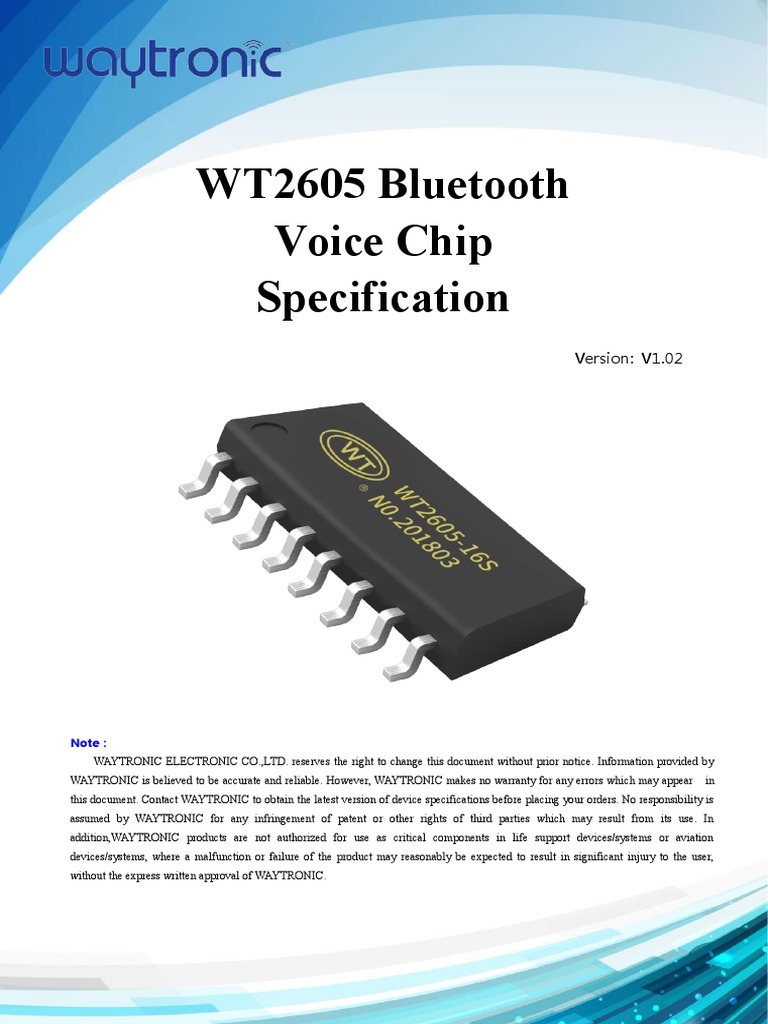 WT2605 Bluetooth Voice Chip Specification: Note | PDF | Bluetooth | Mp3