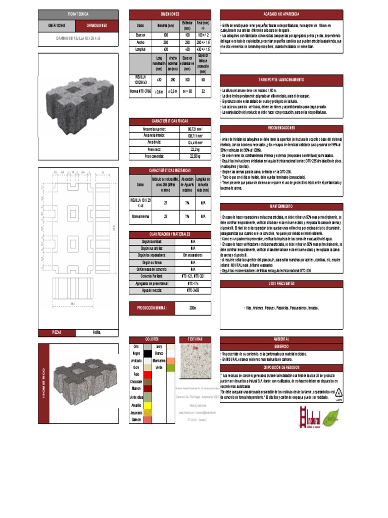 Gramoquin Rejilla 10 X 29 X 43 | PDF | Hormigón | Materiales