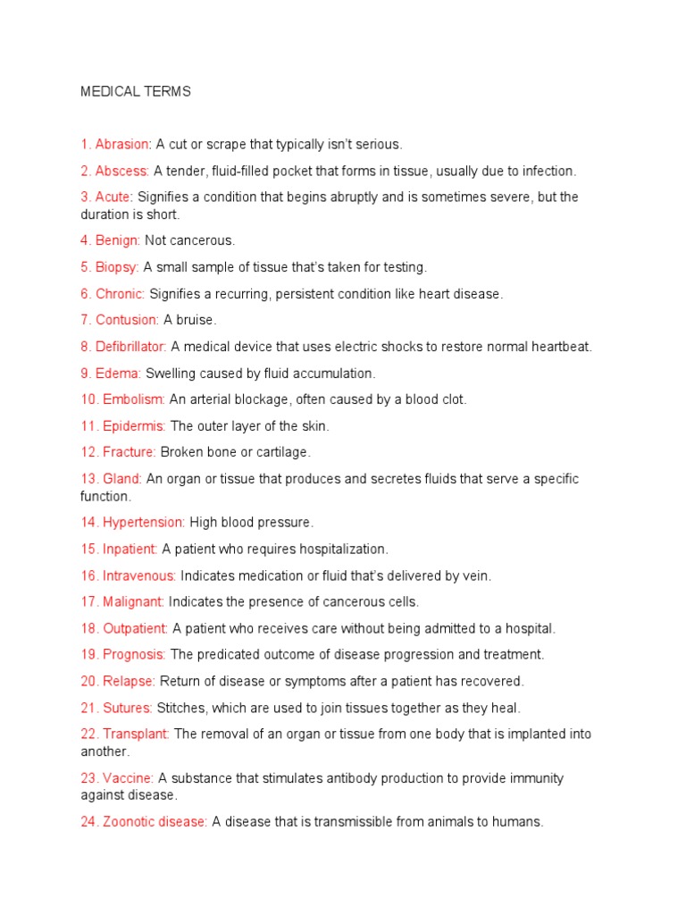 A Comprehensive Glossary of Medical Terminology: Defining Common ...