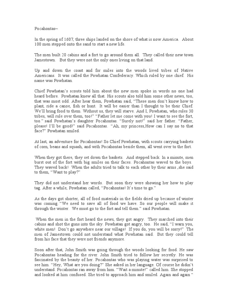 Story Telling Text - Pocahontas | PDF