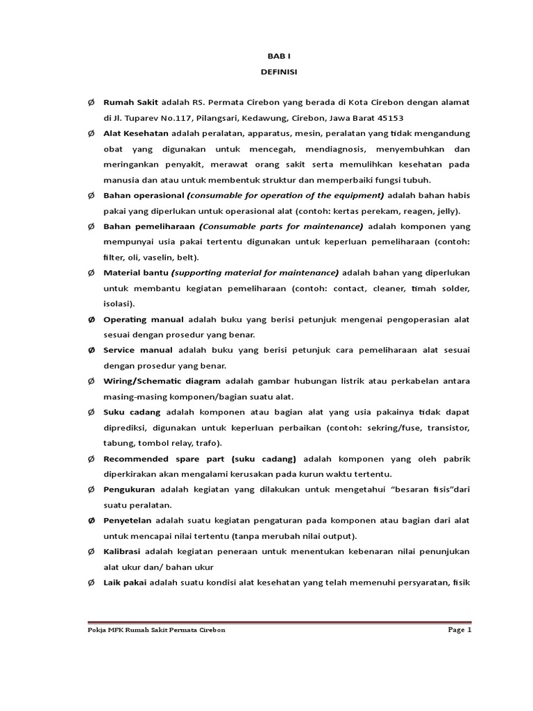 Panduan Pemeliharaan Alat Medis Rsud Waled | PDF