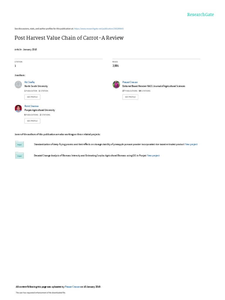 Post Harvest Value Chainof Carrot AReview | PDF | Carrot | Diet & Nutrition