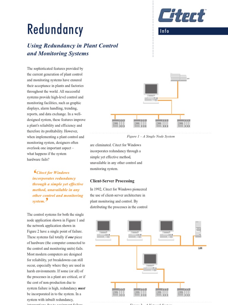 Redundancy: Using Redundancy in Plant Control and Monitoring Systems | PDF | Client–Server Model ...