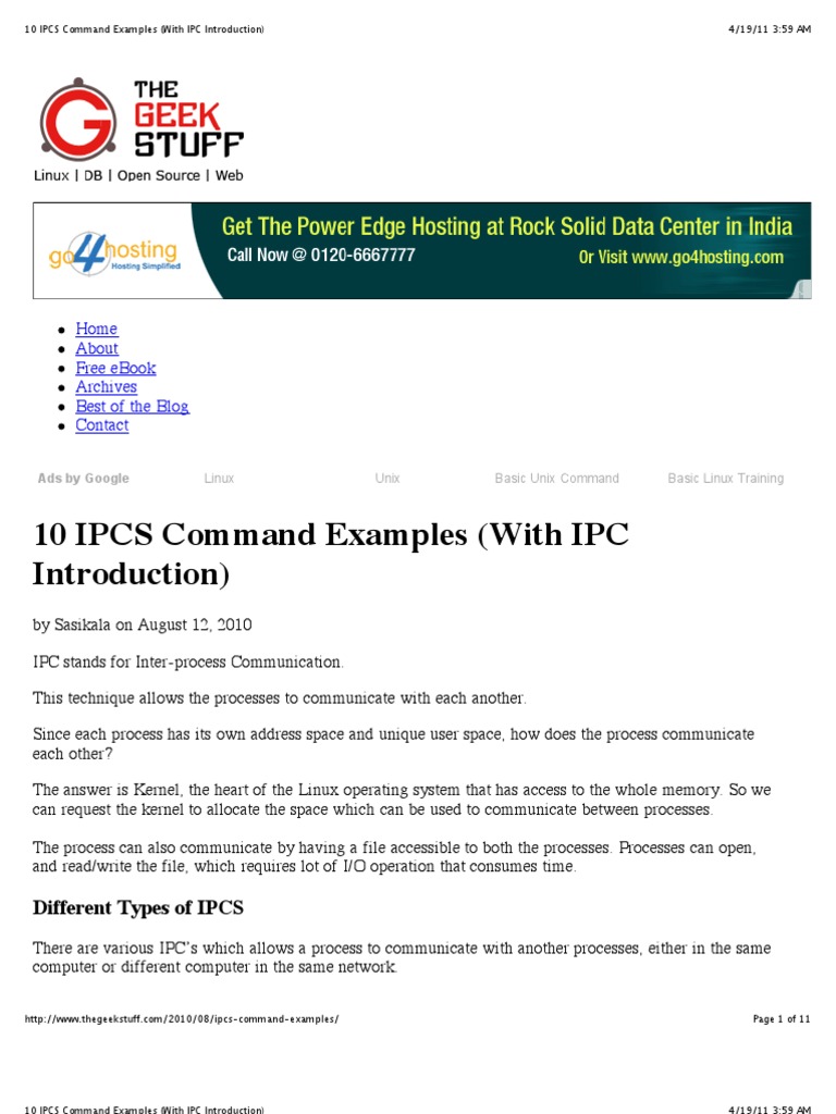 10 Ipcs Command Examples With Ipc Introduction Pdf Process Computing Kernel Operating
