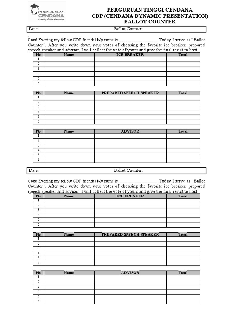 (A4 Size Booklet) Ballot Counter | PDF