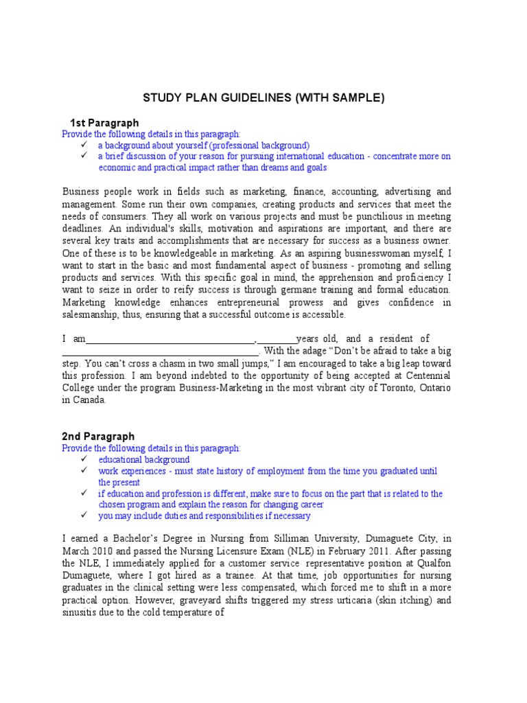 Study Plan Guidelines (With Sample) | PDF | Nursing | Marketing