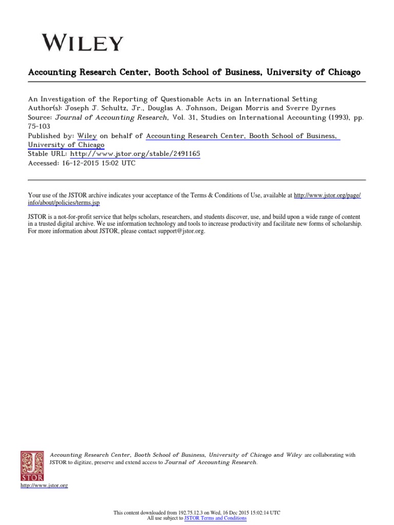 An Investigation of The Reporting of Questionable Acts in An ...