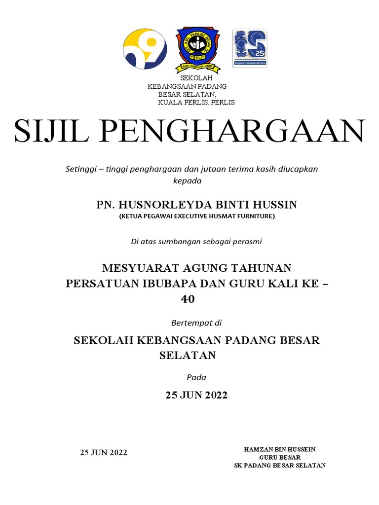 Sijil Penghargaan Sebagai Perasmi | PDF