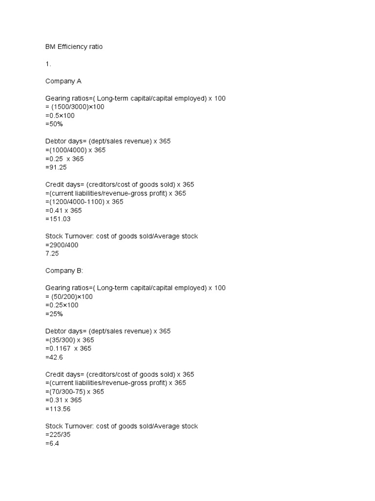An Analysis of Business Efficiency Ratios to Improve the Financial ...