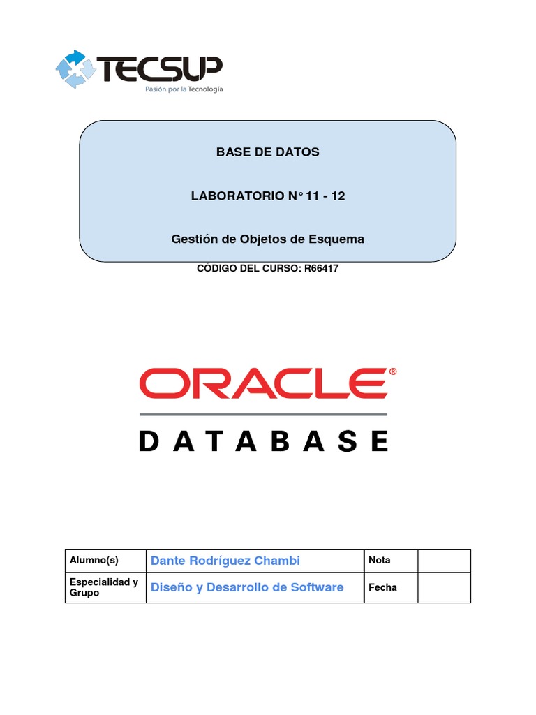 Lab 11 y 12 - Gestión de Objetos de Esquema | PDF | SQL | Bases de datos